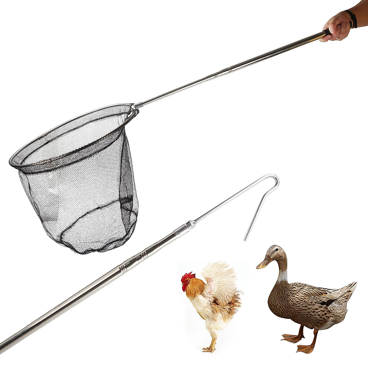 Animal Catch Net Pole Trap Tool Chicken Catcher Leg Hook Catching Kit Animal Control Capture Pole Cat Bird Poultry and Small Animals Trapping Net