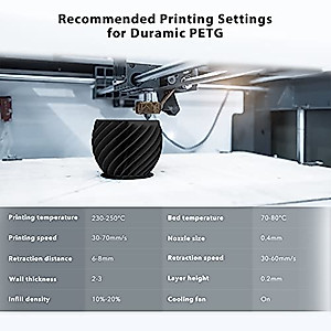 DURAMIC 3D PETG Filament 1.75mm Black, 3D Printing Filament 1kg Spool(2.2lbs), Black Filament 1.75mm Dimensional Accuracy +/- 0.05 mm Non-Tangling Non-Clogging Non-Stringing