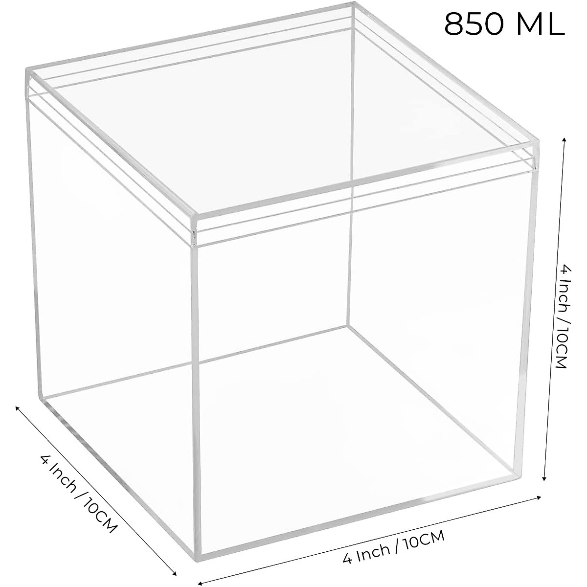LOVPLAY Large Acrylic Box with Lid 4 Pieces Clear Display Box Plastic Square Cube Wedding Candy Box for Jewelry Collectibles, Minerals,Figurines Storage Containers Decorative Boxes 4x4x4Inch