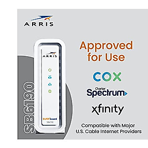 ARRIS SURFboard SB6190 DOCSIS 3.0 32 x 8 Gigabit Cable Modem | Comcast Xfinity, Cox, Spectrum | 1 Gbps Port | 800 Mbps Max Internet Speeds | Easy Set-up SURFboard Central App | 2 Year Warranty,Black