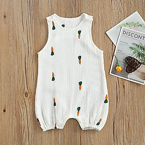 Newborn Baby Fashion Sleeveless Cactus Print Romper for Kids Children Boys Girls Pajamas Cotton One-Piece Suit (Carrot, 12-18M)