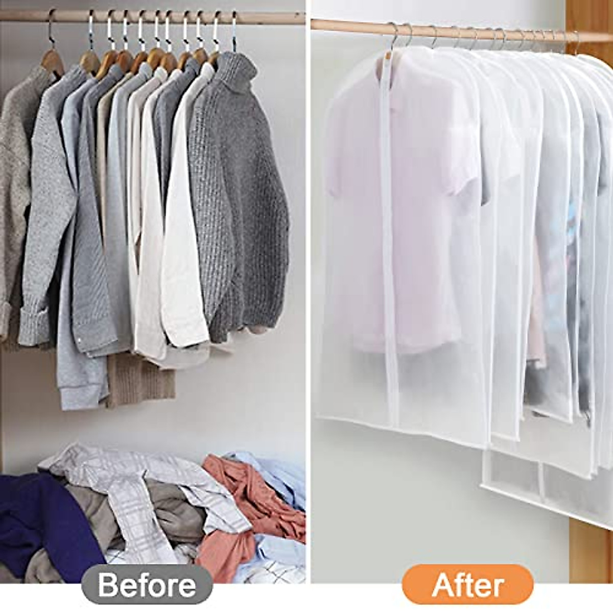 YYDSLEE Garment Bags for Hanging Clothes, Set of 12 Suit Bags Dust-Proof Clothes Cover Bags PEVA Moth-Proof Breathable Clothes Protectors with Full Zipper for Closet Storage, 24” x 40”/47”/55”