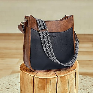 HKCLUF Crossbody Bag for Women Trendy,Vegan Leather Hobo Handbags Women Fashion Shoulder Cross-body Bags with 2PCS Adjustable Strap(Black Brown)