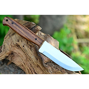 Perkin Fixed Blade Hunting Knife Full Tang with Leather Sheath, Solid & Sharp Blade Outdoor Survival Hunting Knife, Comfortable N Wood Handle Bushcraft Knife Camping Knife for Men and Women BUSH9.5