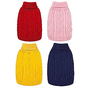 Dog Sweater - Classic Turtleneck Knitted Cable Knit Dog Jumper Coat, Warm Pet Winter Clothes Outfits for Pet Dogs Cats Puppy Kitty in Cold Season