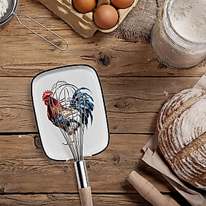 Funny Cute Rooster Patten Ceramic Spoon Rest for Kitchen Stove Top Counter, Large Spoon Holder for Kitchen Counter-Heat Resistant Cooking Utensil Rest Farmhouse Kitchen Décor (Do Not Use Dishwasher)