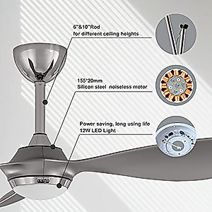 reiga 52-in Silver Ceiling Fan with Dimmable LED Light Kit Remote Control Modern Blades Reversible DC Motor, 6-speed, Timer