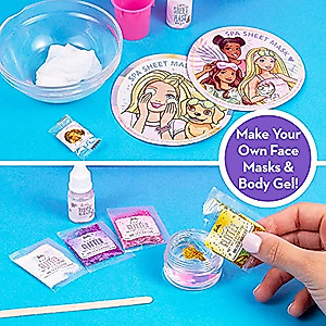 Barbie Cosmetic Case by Horizon Group USA, DIY Beauty Kit for an at-Home Spa Day, Create Your Own Face Sheet Masks, Nail Art & Body Glitter, Includes Reusable Storage Case with Removable Tray
