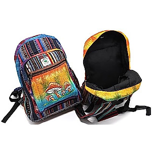 Unique Mushroom Embroidered Tie Dye Himalaya Hemp Hippie Backpack Festival Backpack Hiking FAIR TRADE Handmade with Love. (LARGE)