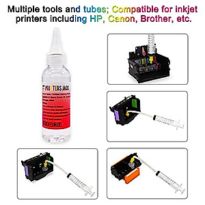 Printers Jack Printhead Cleaner for Inkjet Printers Brother HP Canon Lexmark Officejet 8600 5520 4620 6520 6600 6700 6968 6978 8610, MX922 922 Pro 100, Cleaning Kit Solution 100ml / 3.4oz