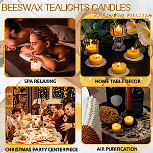 48 Packs Beeswax Tealight Candles, 100% Pure Beeswax Candles | 4-Hour Extended Burn Time | Natural Beeswax Tea Lights Candles in Clear Cup, Perfect for Home Deco,Air Purification,Fragrance