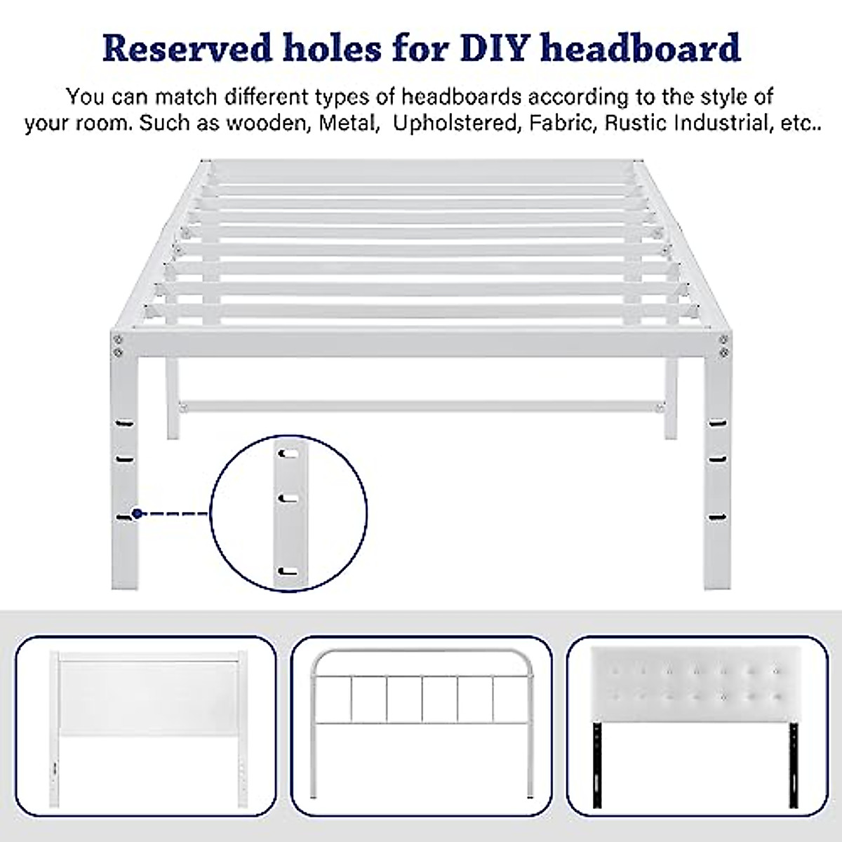 LUSIMO 14 Inch Twin Bed Frame with Storage Heavy Duty Tall Metal Platform Bed Frame with Steel Slats No Box Spring Needed Noise Free Anti Slip White