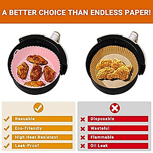 Suice Air Fryer Silicone Pot 7.5 Inch, Round Silicone Liner for 3-5qt Air Fryer, Reusable Silicone Baking Tray Replacement of Paper Liner Non Stick Air Fryer Basket Pink Kitchen Appliance Accessories