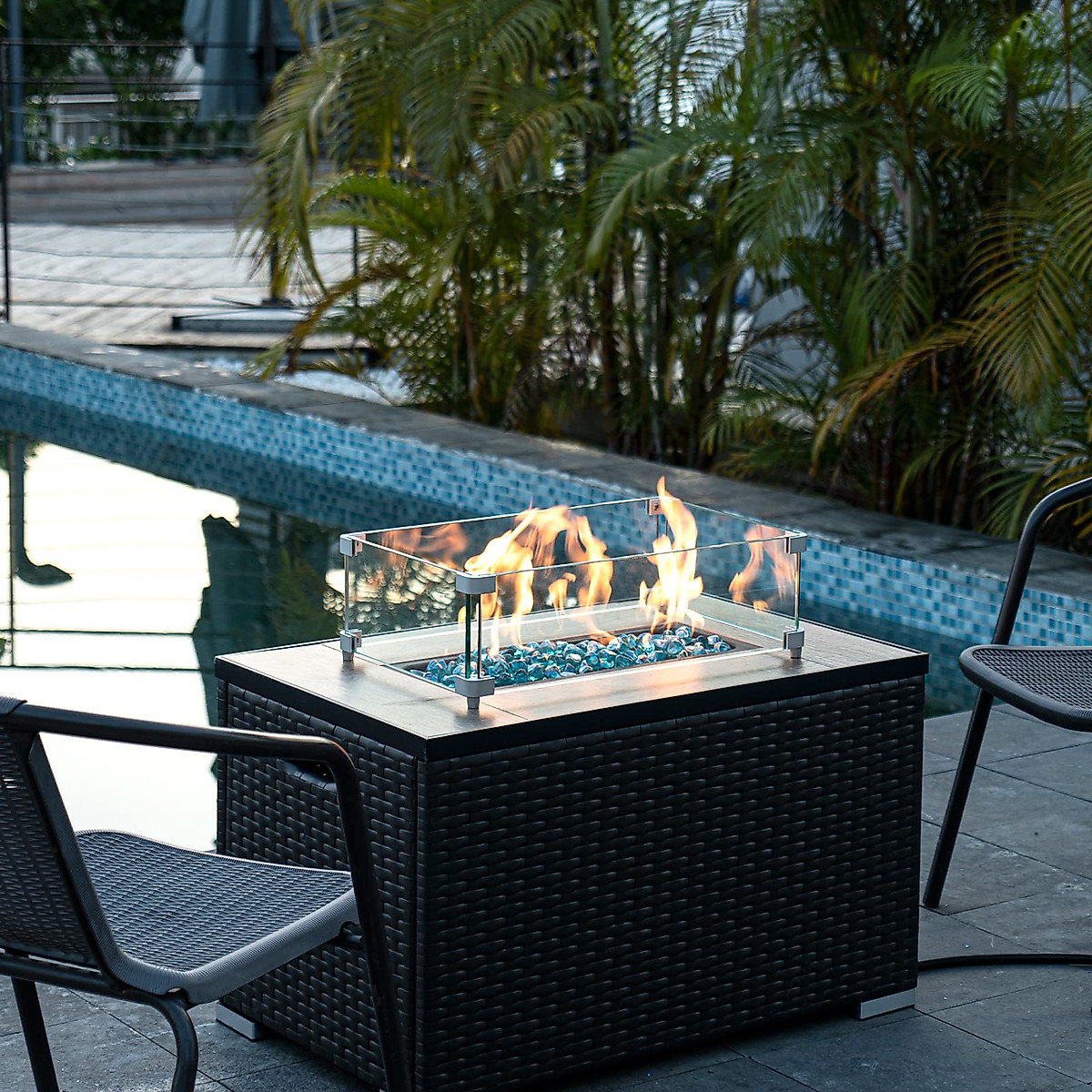 GASPRO 30 Pound Fire Glass Diamonds 1 Inch, Fire Pit Glass for Gas Fireplace and Fire Pit, Caribbean Blue, High Luster