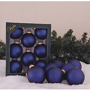 Glass Christmas Tree Ornaments - 67mm / 2.63" [8 Pieces] Designer Balls from Christmas By Krebs Seamless Hanging Holiday Decor (Velvet Midnight Haze Blue)