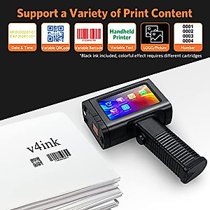 v4ink BENTSAI Portable Handheld Inkjet Printer BT-HH6105B3 with 4.3 Inch LED Touch Screen Quick-Drying Coding Machine Print Height 0.09-0.5’’ for Variable Barcode QRCode Text Date Logo Picture