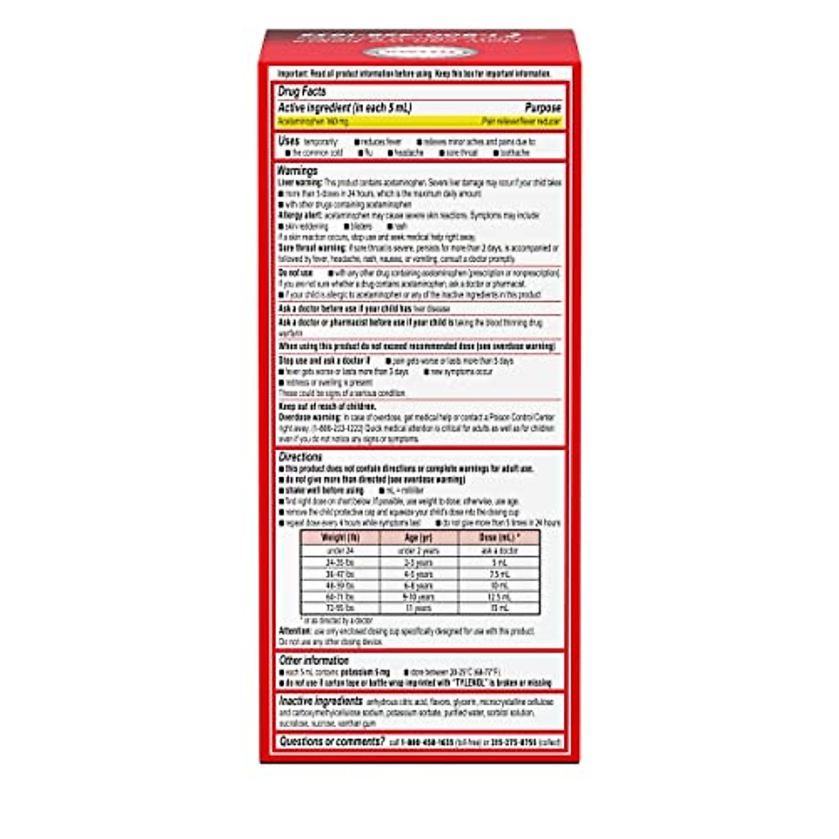 Tylenol Children's Pain + Fever Medicine with Acetaminophen, Dye-Free, Cherry, 8 Fl. Oz