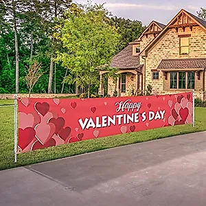 Valentines Day Banner Happy Valentine's Day Decorations Flag Hanging Huge Sign Holiday Party Supplies Love Heart Home Decor for Store,Outdoor,Indoor,Yard,Garden,Porch,Lawn