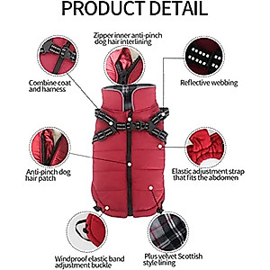 YUANNING Dog Winter Coat with Harness, Dog Reflective Jacket Pet Warm Zip Up Vest Windproof Waterproof Cold Weather Dog Coat Outdoor Winter Clothes for Smal Medium Dogs (S(12in))