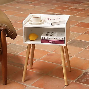 MaxSmeo White Nightstand, Small Bed Side Table for Small Spaces,Mid Century Modern Nightstand End Table with Storage and Solid Wood Legs for Bedroom Living Room(White)