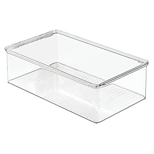 mDesign Stackable Plastic Closet Shelf Shoe Storage Organizer Box with Lid for Mens, Womens, Kids Sandals, Flats, Sneakers - Clear