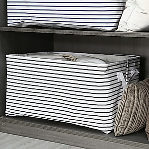 Hinwo 102L XXL Storage Bins, 2-Pack Closet Organizers and Storage, Foldable Clothes Storage Baskets with Handles, Containers for Clothing, Blanket, Comforters, Toys, Bedding (Black Stripe)