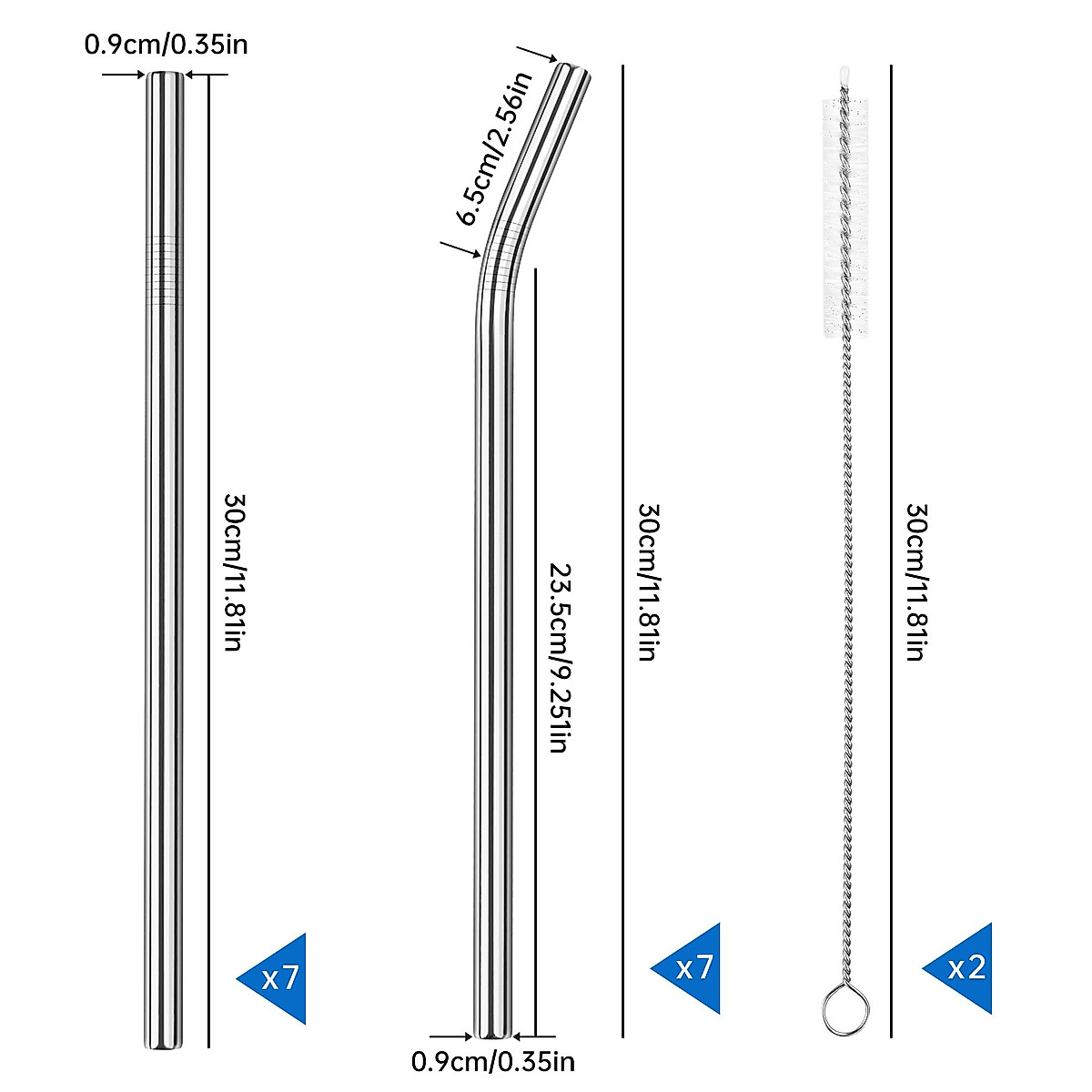 Tomorotec 40oz Straws, 14PCS Stainless Steel Replacement Straws for Stanley 40oz Adventure Quencher Travel Tumblers with Cleaning Brushes 2PCS, Food-Grade, Dishwasher Safe for Smoothies (Silver)