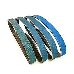 3/8 Inch x 13 Inch Zirconia Sanding Belts, 4 Each of 40/60/80/120 Assorted Grits, Belt Sander Tool for Woodworking, Metal Polishing (16 Pack)
