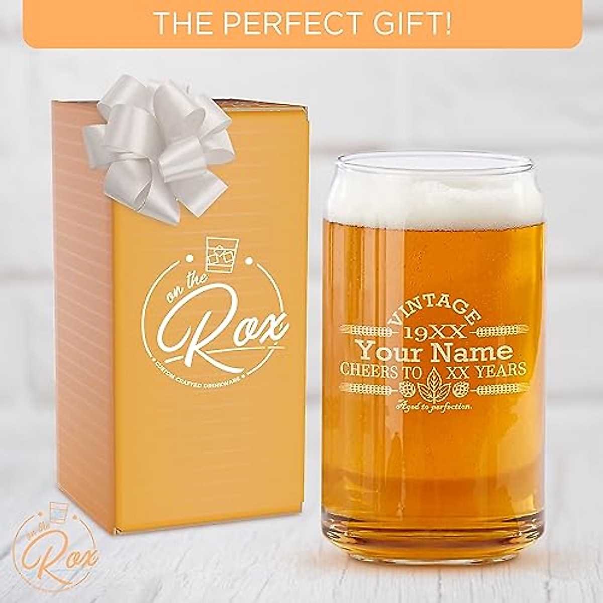 Customized Beer Can Glass-Personalized-Birthday Beer Glass-Engraved-Vintage-Cheers-Aged To Perfection-Birthday Gift-Etched Beer Glass-Barware (1)