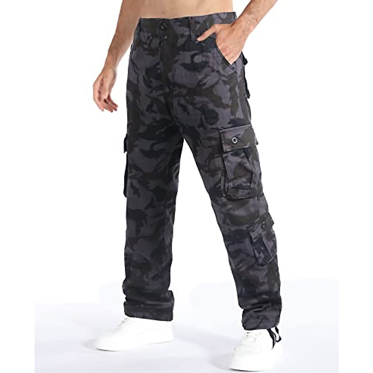 zeetoo Mens Relaxed-Fit Cargo Pants Multi Pocket Military Camo Combat Work Pants #03 Black 38