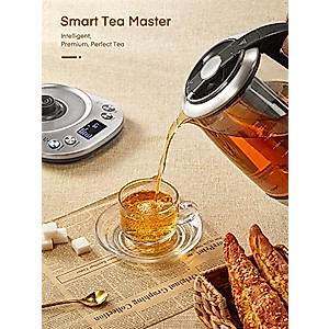 Electric Kettle with Temperature Control and Tea Infuser, FOHERE 1.7L Electric Tea Kettle, Glass and Stainless Steel Hot Tea Water Kettle, 2Hr Keep Warm, 6 Presets for Herbal, Green, Coffee, Black