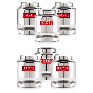 HAZEL Stainless Steel Kitchen Containers I Barni shape Container Set of 6, 2000 ml each with Airtight Lid | Multipurpose Storage Box for Kitchen Containers Set with Glossy Finish