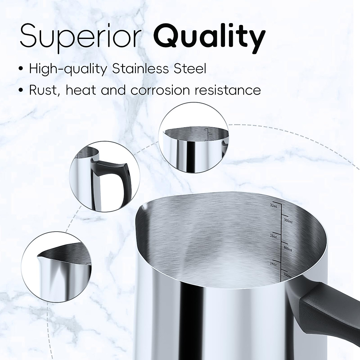 CasaCulina Candle Making Pouring Pot, 32oz Stainless Steel Wax Melting Pot with Heat-Resistant Handle, Double Boiler Candle Making Pitcher with Dripless Pouring Spout Design