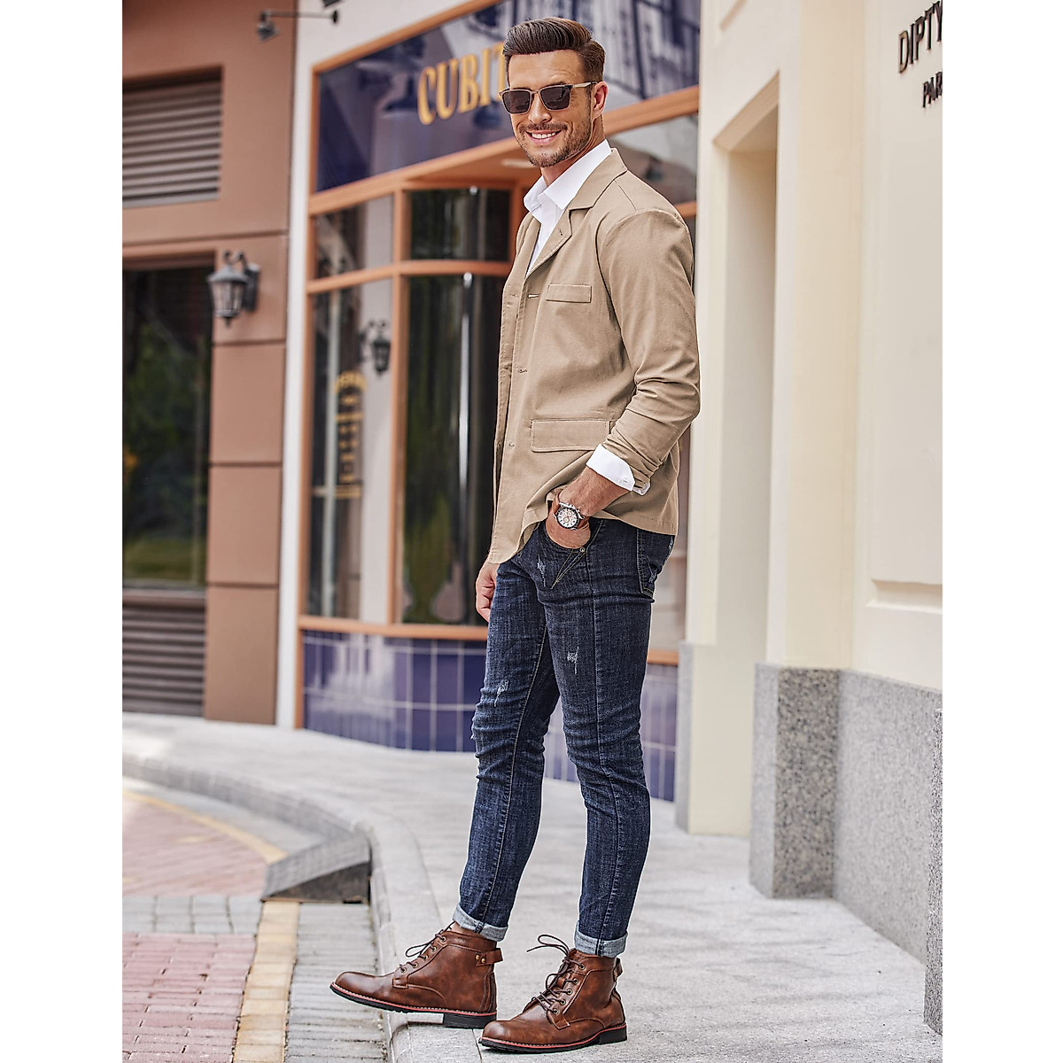 COOFANDY Men's Cotton Linen Shirt Jacket Casual Sport Coats Lightweight Suit Blazer Jackets