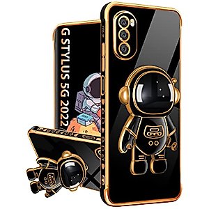 Buleens for Motorola Moto G Stylus 5G 2022 Case with Astronaut Stand, Women Girls Cases, Girly Cute 6D Outer Space Heart Pattern Phone Cover for G Stylus 5G 2022 6.8'' Black