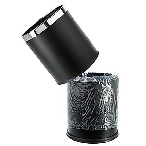 Brelso 'Invisi-Overlap' Open top Leatherette Trash Can, Small Office Wastebasket, Modern Home Décor, Round Shape (Black)