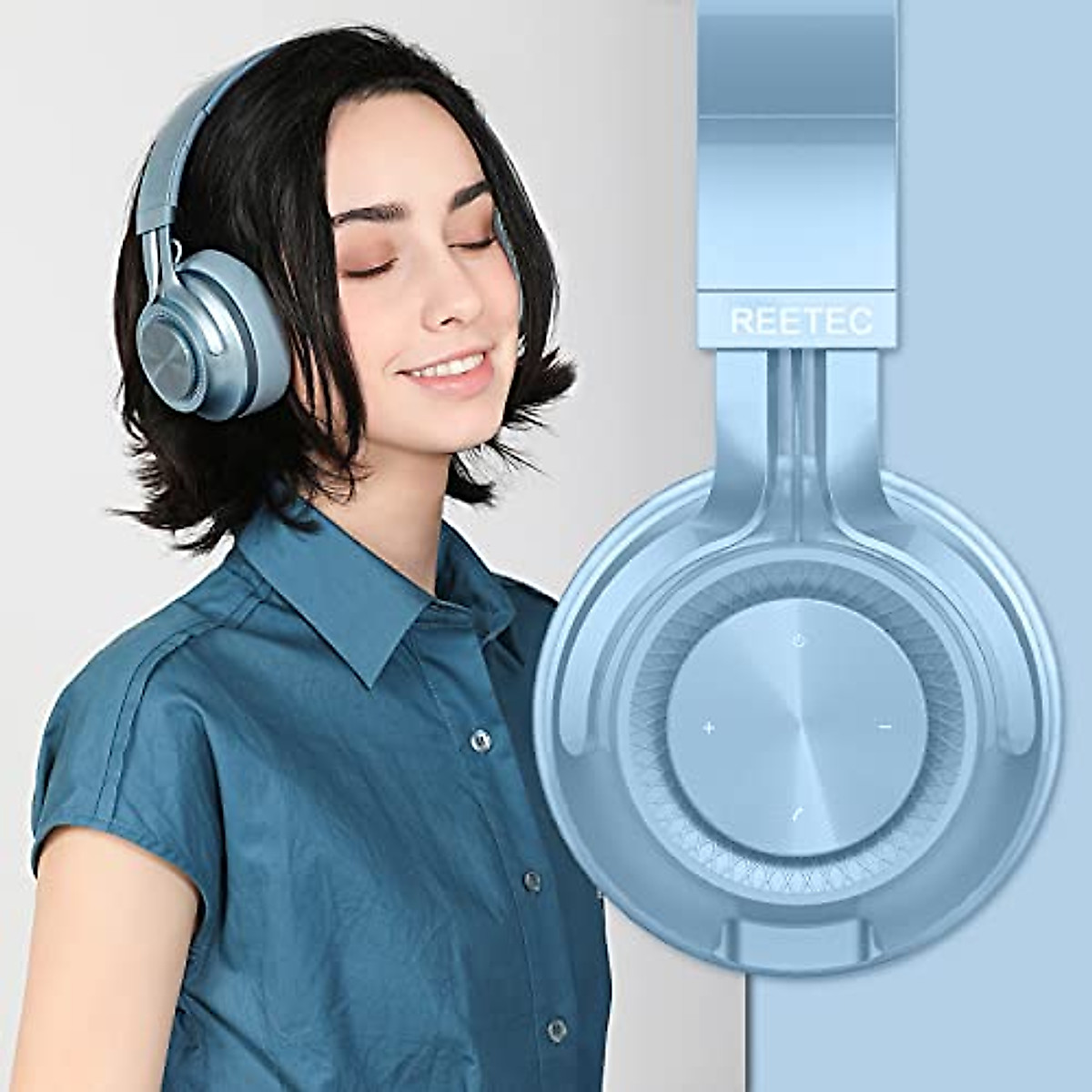 REETEC Wireless Bluetooth Headphones Over-Ear - [40 Hrs Playing Time, Soft Protein Earpads] Foldable HiFi Stereo Wireless Headphones with Microphone, Deep Bass Headset for Phone, PC, iPad - Blue