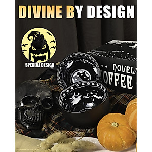 Christmas Gifts, Nightmare Midnight Skull Coffee Mugs with Spoons, Halloween Birthday White Elephant Weird Gifts for Women Men Girl Friends, Halloween Spooky Witchy Gothis Decor Horror Novelty Tea Cup