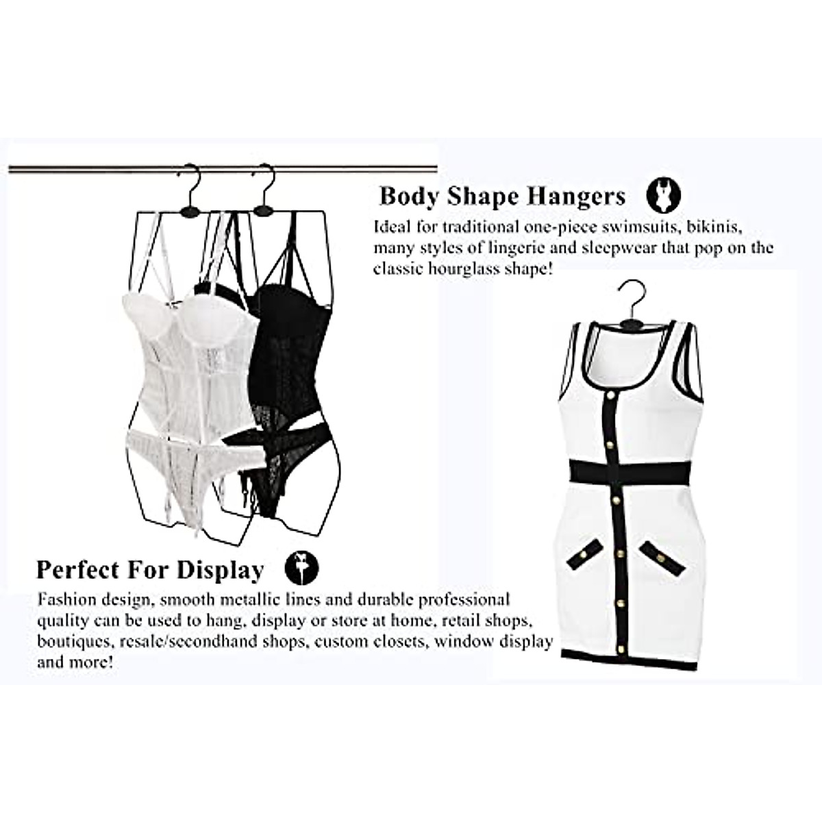 Black Full Body Shape with Chest Metal Wire Swimwear Swimsuit Hanger for Bikini Display Lingerie Hangers(10Pack，Black)