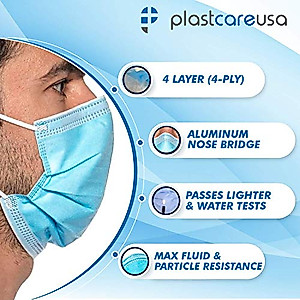 PlastCare USA 100 4-Ply ASTM Level 3 Face Masks, Disposable (Blue) (2 Boxes of 50)