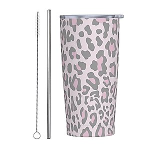 JASROTAO Pink Leopard Tumbler,Leopard 20oz Stainless Steel Insulated Travel Tumbler,Travel Coffee Mug with Lid and Straw Water Bottle Drink Tumbler Cups Gifts for Women Men