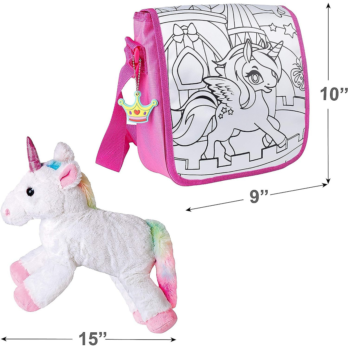 Dazmers Magical Unicorn Stuffed Animals Gift Set - 15" - Plush Unicor with Pink Sunglasses, Purse, Sparkling Gem Stones, Glitter, and 5 Markers - Perfect for Girls Who Love Unicorns, Stuffed Plushie