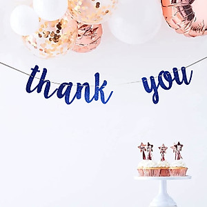 Thank You Banner - Blue Glitter Sign for Engaged - Wedding - Bridal Shower Bunting Thanksgiving Photo Booth Props