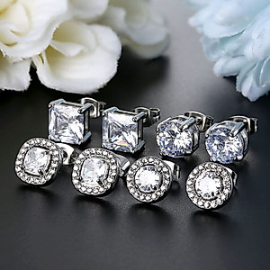 CASSIECA Cubic Zirconia Stud Earrings | 18K White Gold Hypoallergenic Birthstone Earrings | Brilliant Large Simulated Diamond Halo Stud Earrings for Women Men