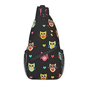 Sling Bag, Rainbow Owls Print Crossbody Sling Backpack for Casual Shoulder Women and Men