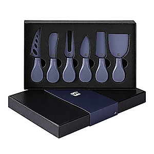 YQ 6-Pieces Cheese Knife Set for Charcuterie Board Accessories,Coated Cheese Knives and Spreader Set,Wedding Housewarming Party Mother Father Valentine Gifts (navy blue)