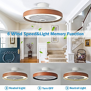Spnoid Ceiling Fans with Lights and Remote,Enclosed Ceiling Fans Modern Low Profile Ceiling Fan Lights with Dimmable LED 6 Speeds Bladeless Flush Mount Fans with Light for Bedroom Living Room