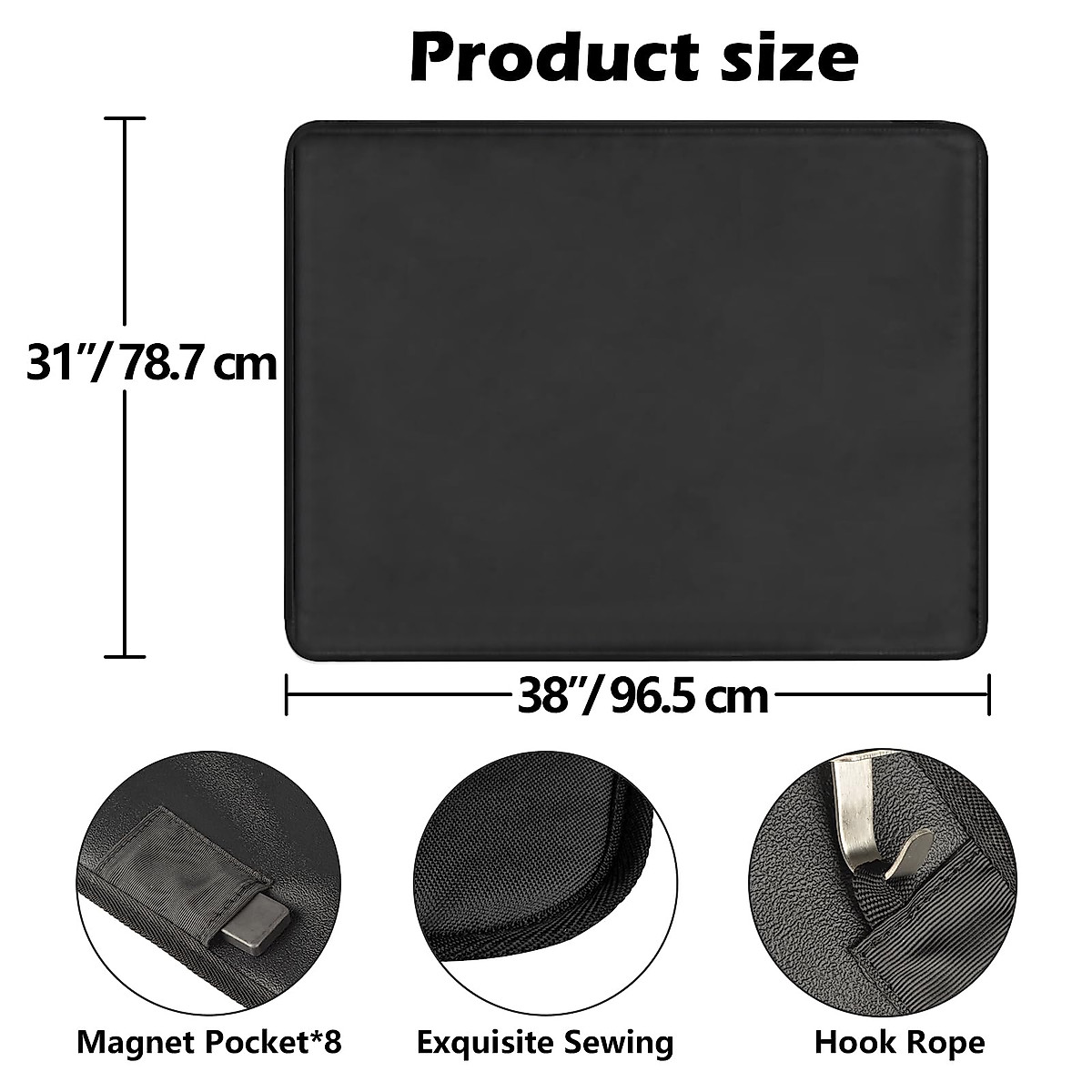 Magnetic Fireplace Cover for Inside Fireplace Stops Heat Loss, Fireplace Blanket Draft Stopper for Winter & Summer, Hot & Cold Air Blocker, Black, 38”W X 31”H Insulated Fireplace Draft Cover