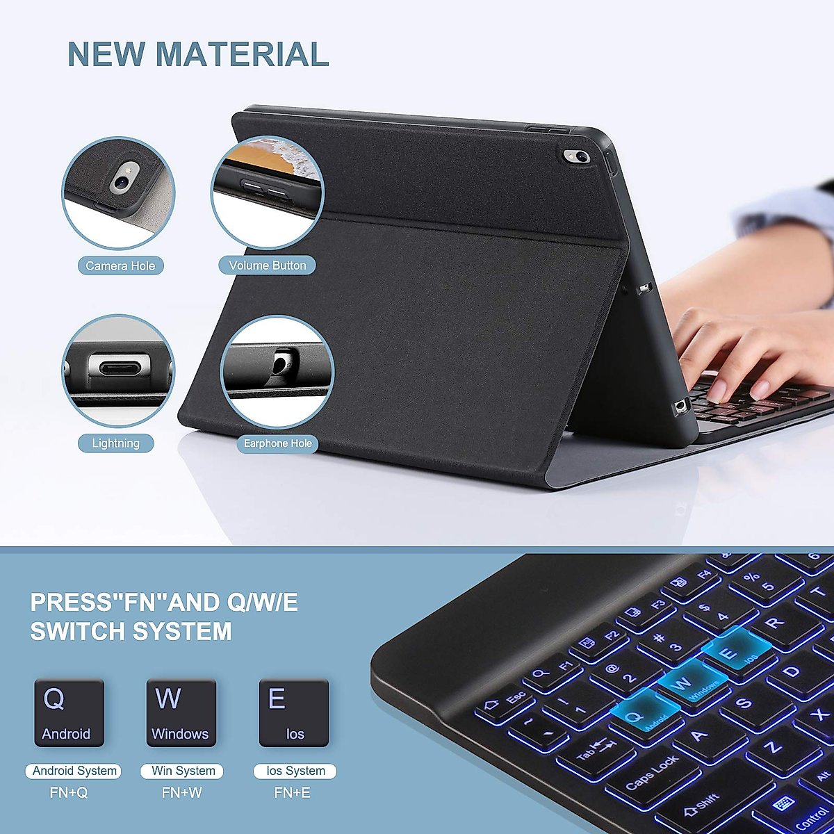 iPad Keyboard Case for Air 3rd Gen 10.5" (2019), iPad Pro 10.5" (2017), iPad 9th/8th/7th 10.2'', Magnetic Detachable Wireless Bluetooth Keyboard, Smart Keyboard Case with Back-lit and Pen Holder,Black