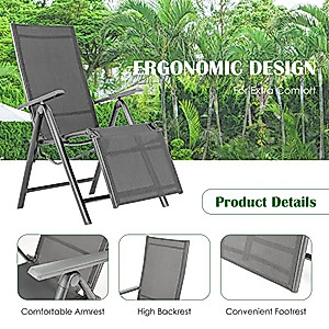 Tangkula Outdoor Folding Lounge Chair, Patio Reclining Chair W/7 Adjustable Backrest & Footrest Positions, Portable Chaise Lounge Chair w/Aluminum Frame for Poolside, Balcony, Backyard, Garden